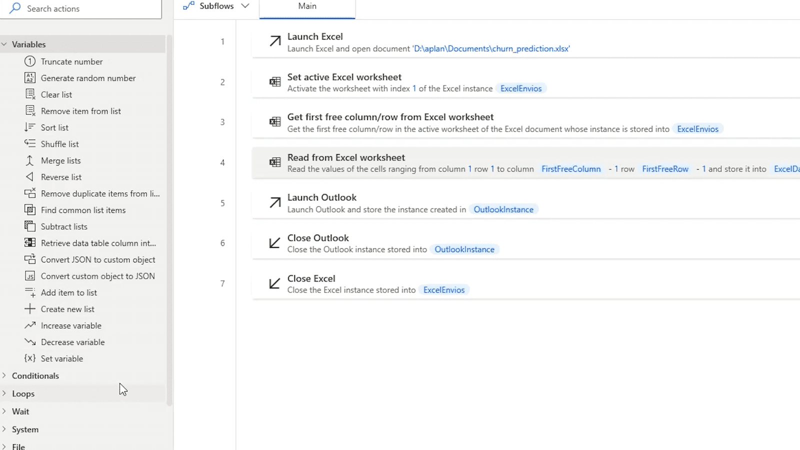 power automate desktop - enviar correos desde una tabla de Excel